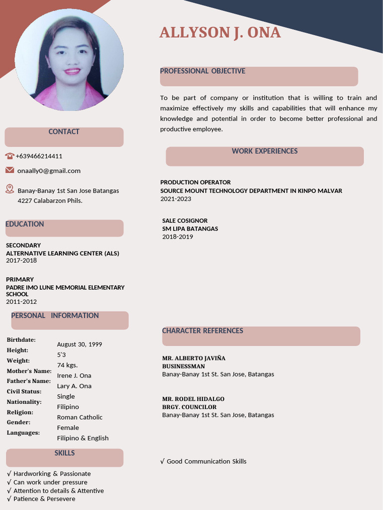 Allyson Ona's Professional Resume | PDF
