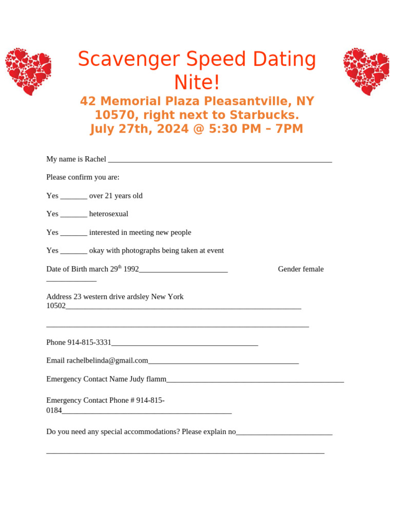 Scavenger Speed Dating Event Registration | PDF