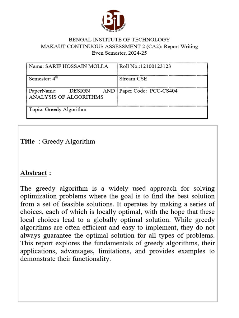 Sarif Hossain - PDF (Daa) | PDF | Dynamic Programming | Mathematical Optimization