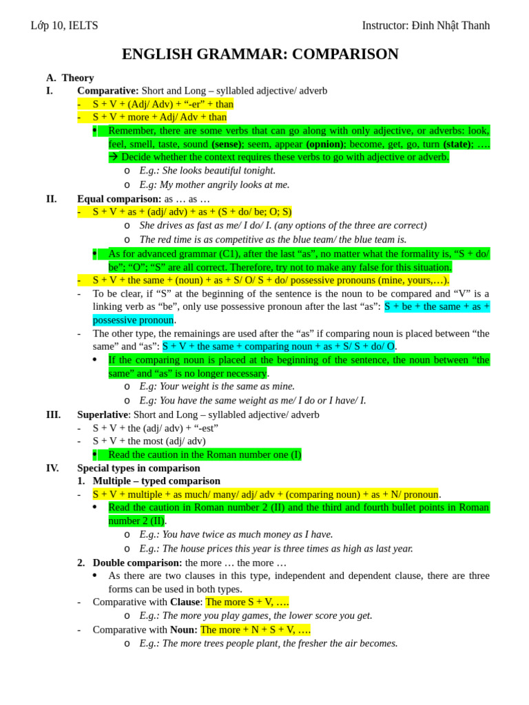 (LESSON1)ENGLISH GRAMMAR COMPARISON exercise | PDF | English Grammar ...