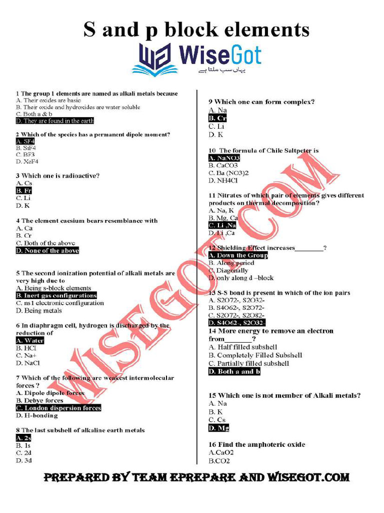 Chemistry Part 2 by Wisegot With Keys | PDF