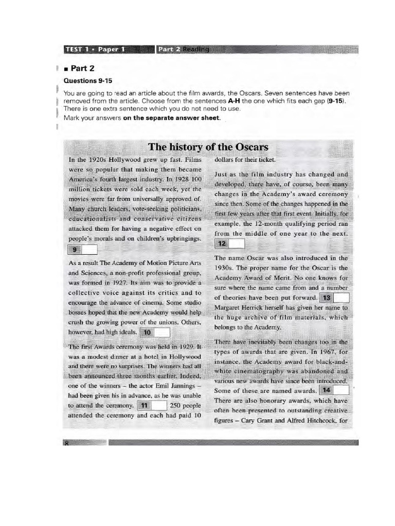 Reading Part 2 Test 1 | PDF