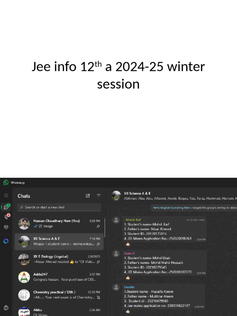 Jee Info 12th A 2024-25 Winter Session | PDF