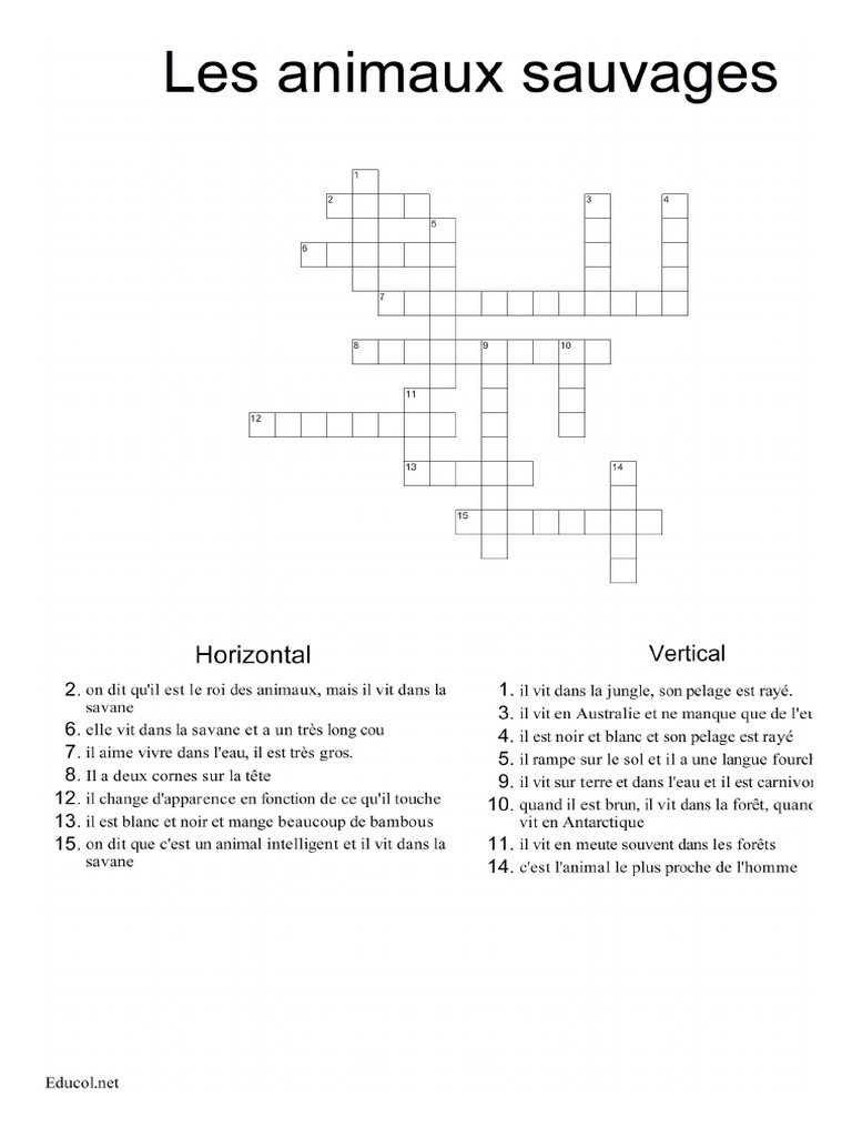 C2 U3 L5 - Mots Croisés Animaux Sauvages | PDF