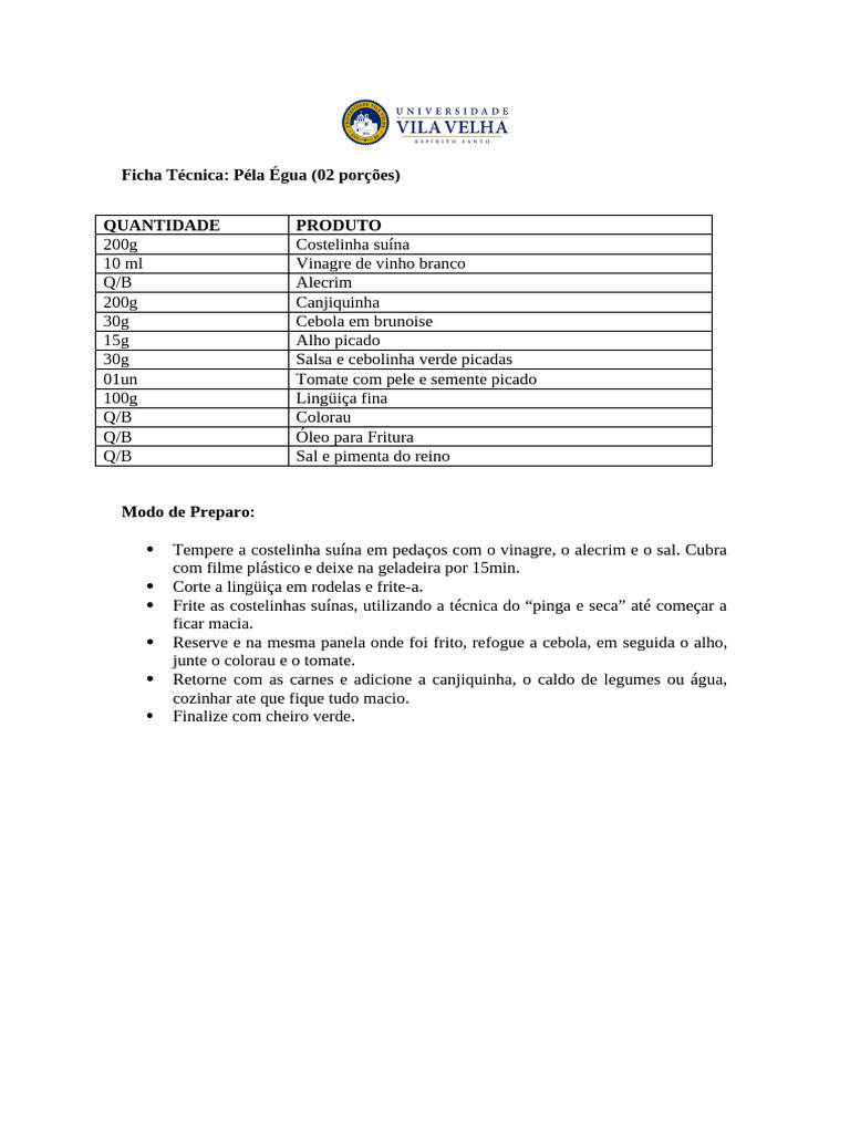 Receitas de Costela: Péla Égua e Vaca Atolada | PDF