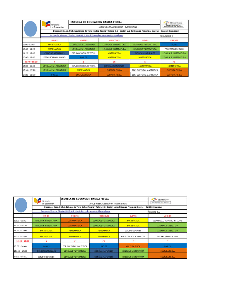 Horario de Clase Segundo B Vespertina | PDF