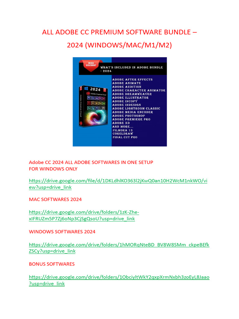 All Adobe CC Premium Software Bundle - 2024 (WINDOWS/MAC/M1/M2) | PDF
