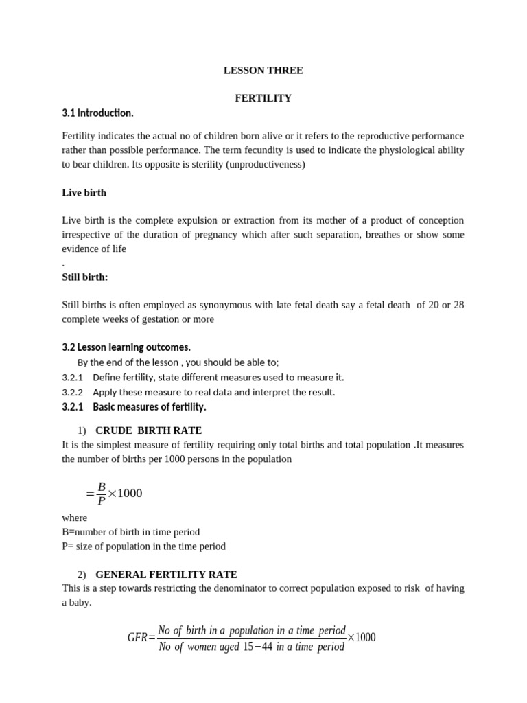 SAC400-LESSON THREE | PDF | Total Fertility Rate | Fertility