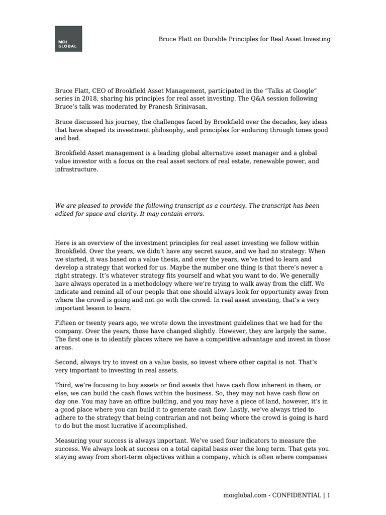 Bruce Flatt's Real Asset Investing Principles | PDF | Bonds (Finance ...