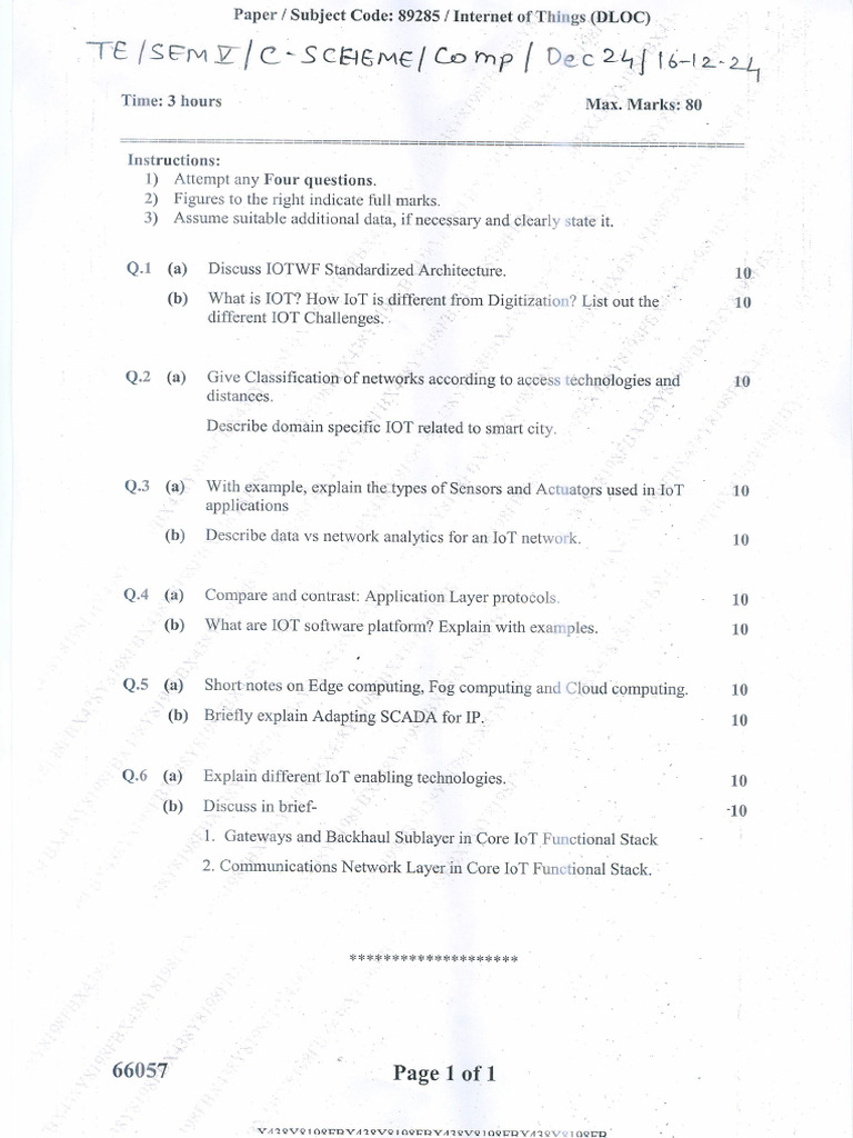 IOT PYQs | PDF | Internet Of Things | Telecommunications