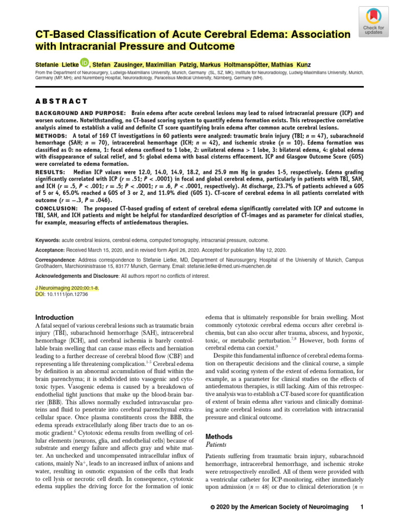 CT Scoring of Cerebral Edema and ICP | PDF | Traumatic Brain Injury | Stroke