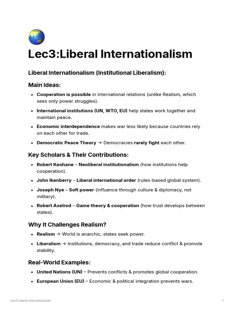 Lec3Liberal Internationalism | PDF | Peace | Liberalism