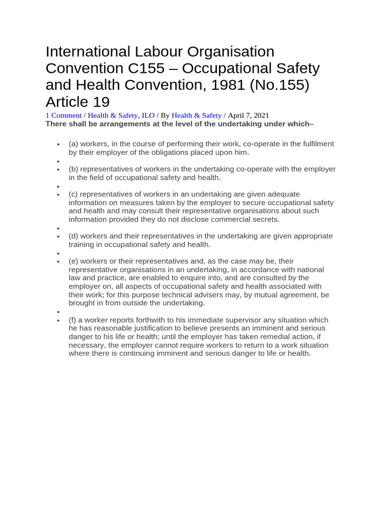 ILO Convention C155: Occupational Safety Guidelines | PDF