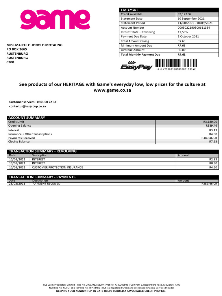 020001GameRSAEmailPostSmart E-Statement Sep2021 2492 | PDF | Economies ...