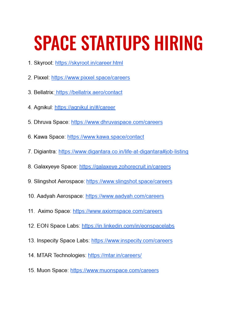 SPACE STARTUPS HIRING | PDF