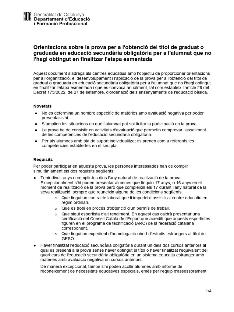 Orientacions Prova Obtencio GESO | PDF