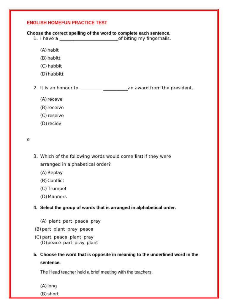 Grade 5 2025 English PAPER 1. | PDF