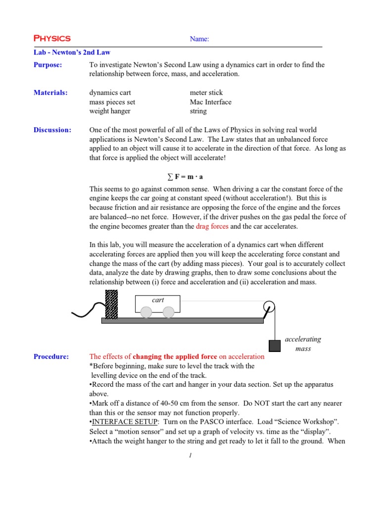 Lab Newtons 2nd | PDF | Force | Mass