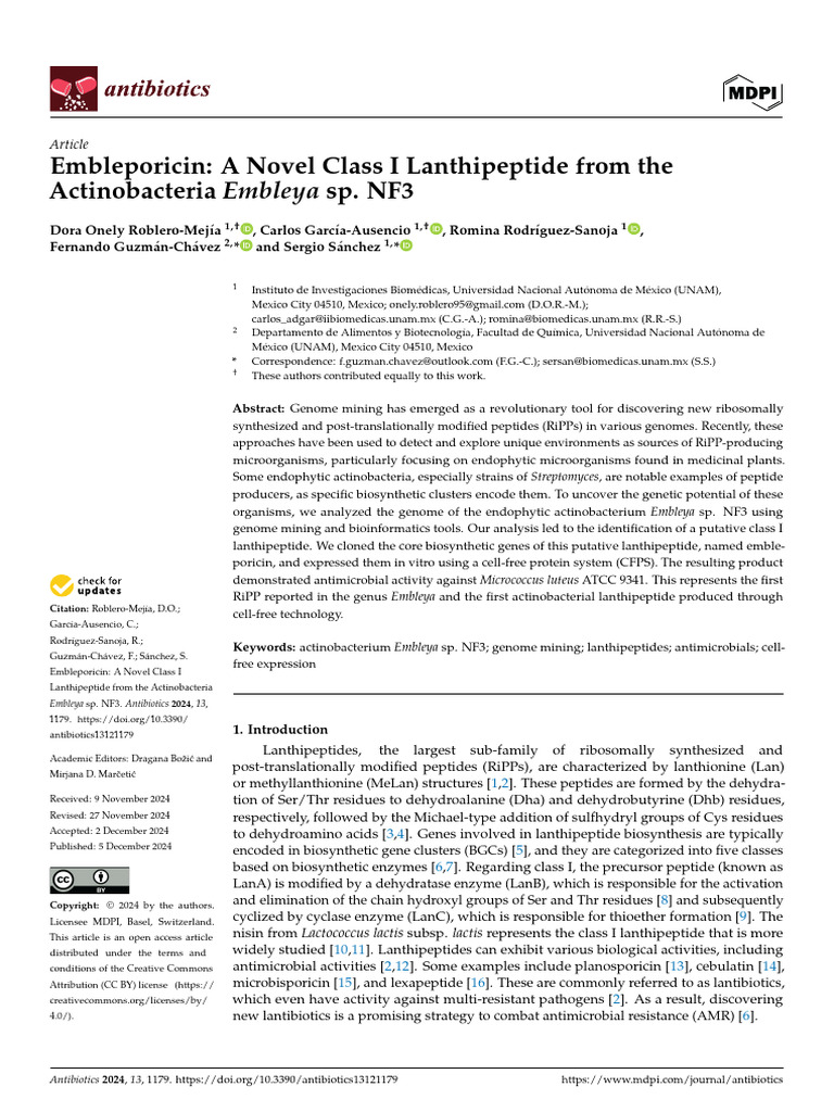A Novel Class I Lanthipeptide From The Actinobacteria Embleya Sp. NF3 ...