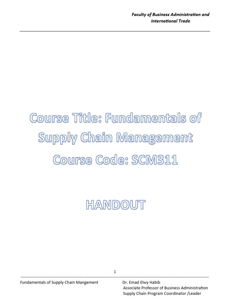 Supply Chain Management Handout Part 1 | PDF | Supply Chain | Supply Chain Management