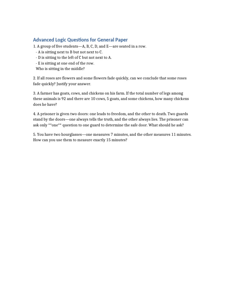 Advanced Logic Questions | PDF