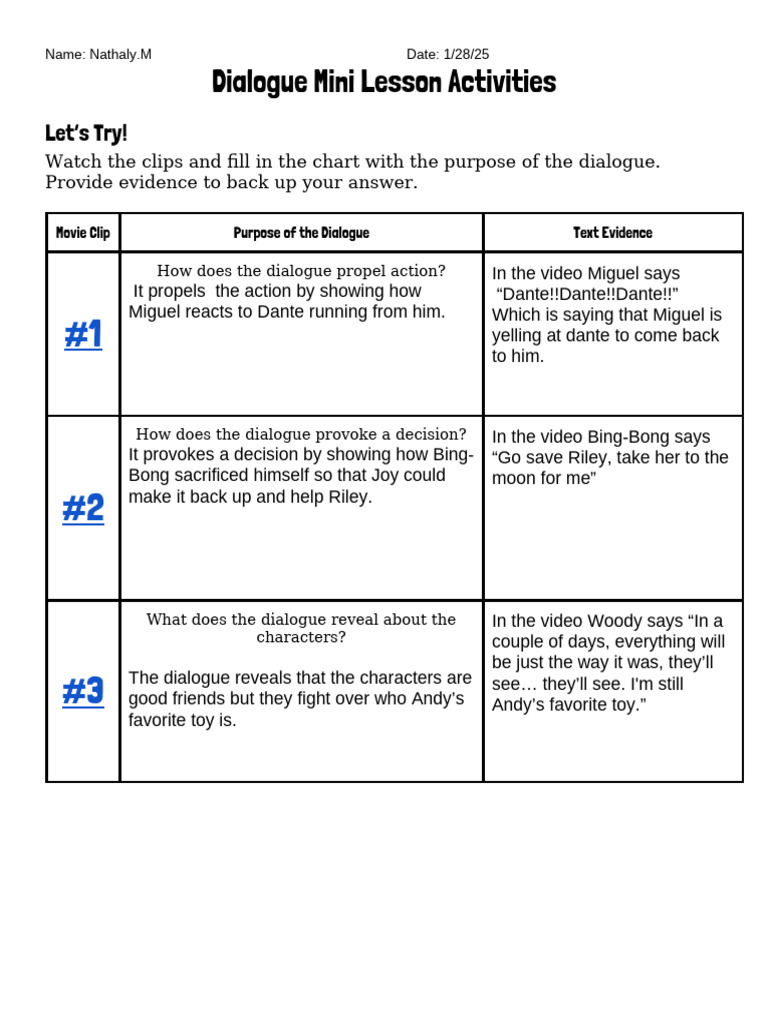 Nathaly.m-Copy of Dialogue Mini Lesson Activities | PDF