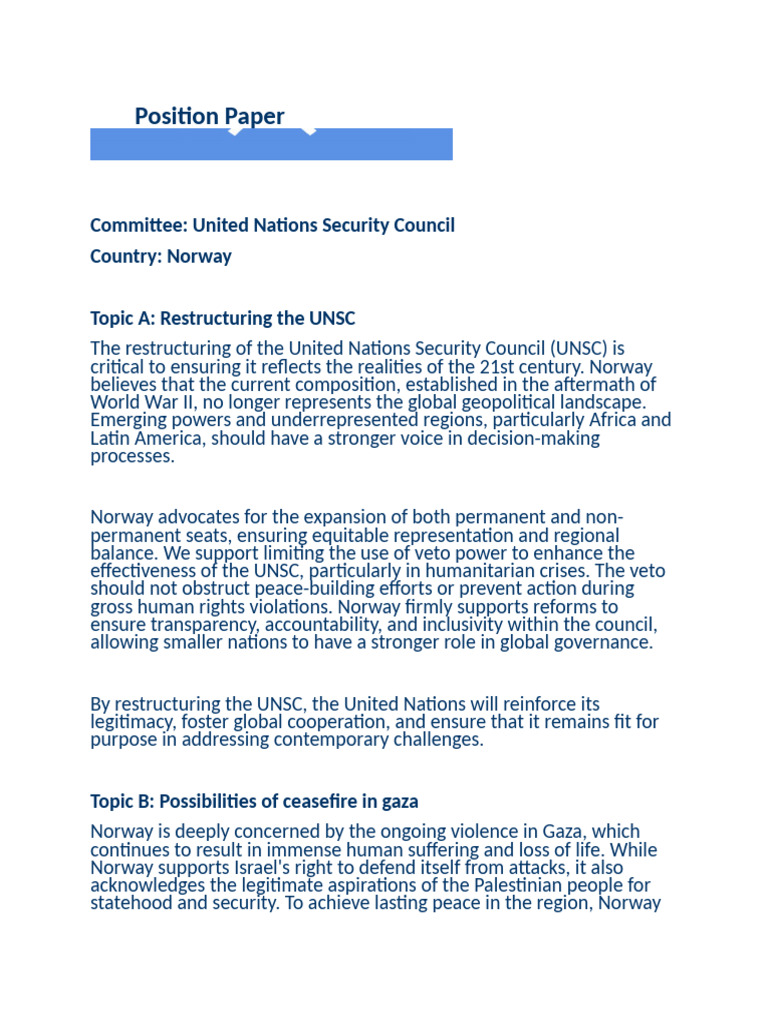 Norway - UNSC - Position - Paper Topic A | PDF | United Nations ...