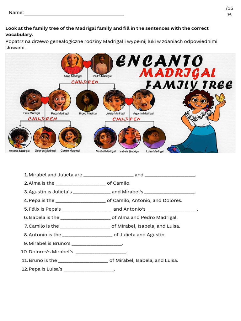 ESL Own It 1 Unit 1 Family Members Encanto Short Test | PDF