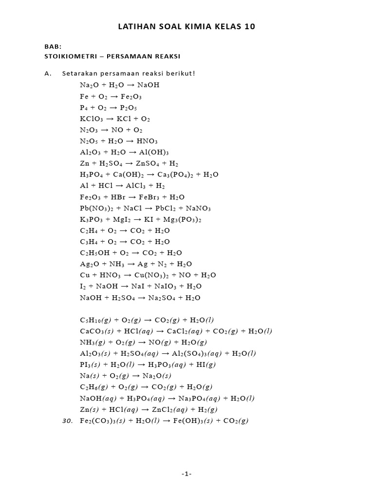 Latihan Soal Kimia Kelas 10 | PDF