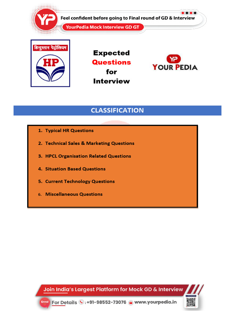 HPCL Sales Officer Interview Questions | PDF | Marketing | Sales