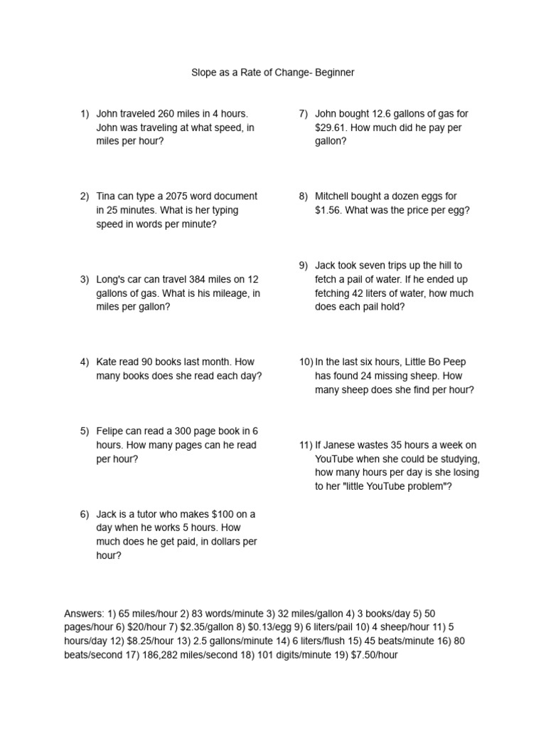 Slope As A Rate of Change - Beginner | PDF