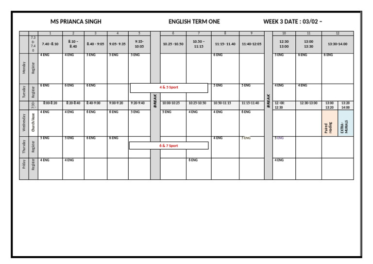 Weekly English Class Schedule | PDF