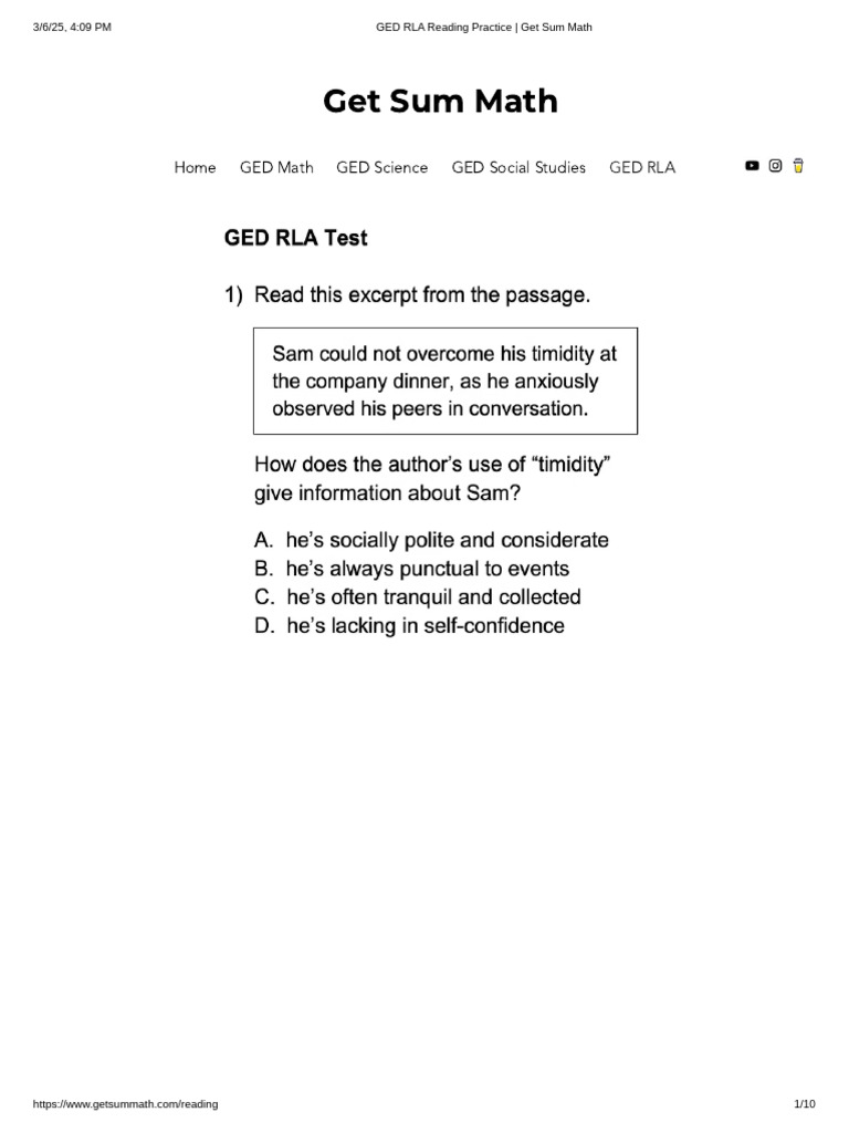 GED RLA Reading Practice _ Get Sum Math2 | PDF GED RLA Reading Practice _ Get Sum Math2 | PDF