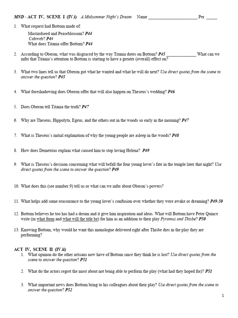 ACT IV Study Questions W.pgs | PDF