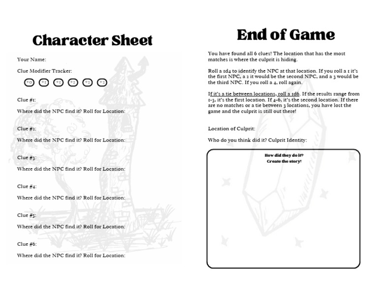 The Wizard's Missing Gemstone-CHARACTER SHEETS | PDF