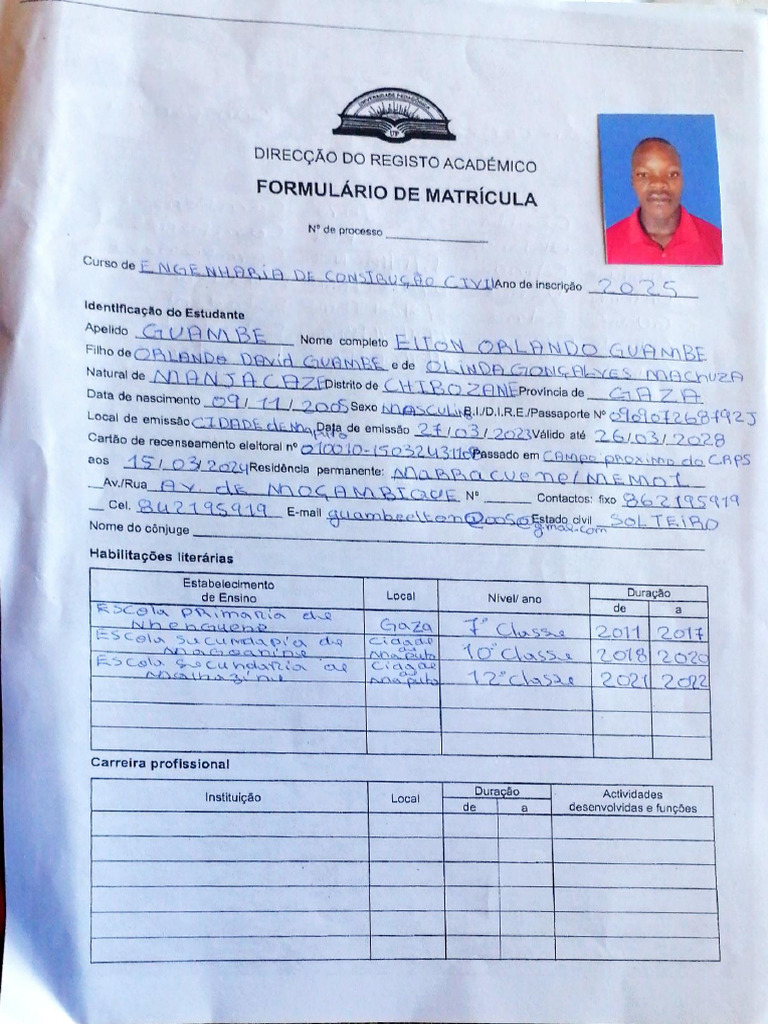 Formulário de Matrícula | PDF