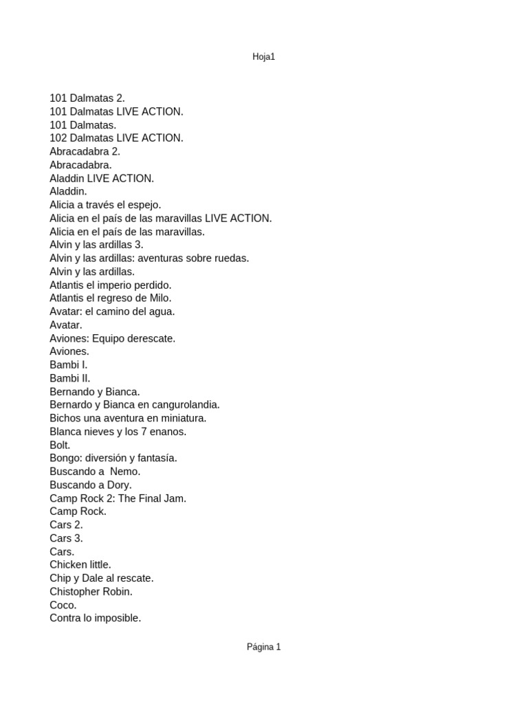 Lista de Peliculas Disney y Pixar en Orden Alfabetico | PDF