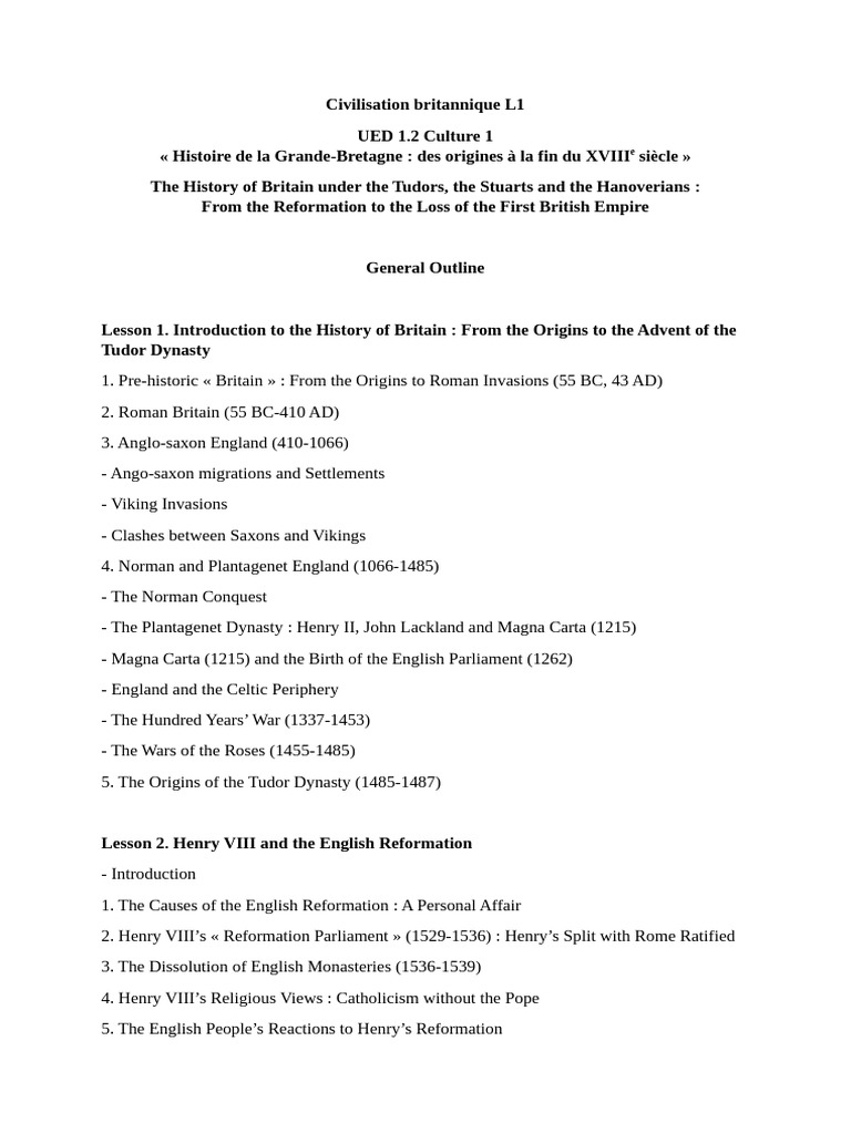 CM Civilisation Britannique L1, Plan de Cours, Chronologie, Documents | PDF | English Civil War ...
