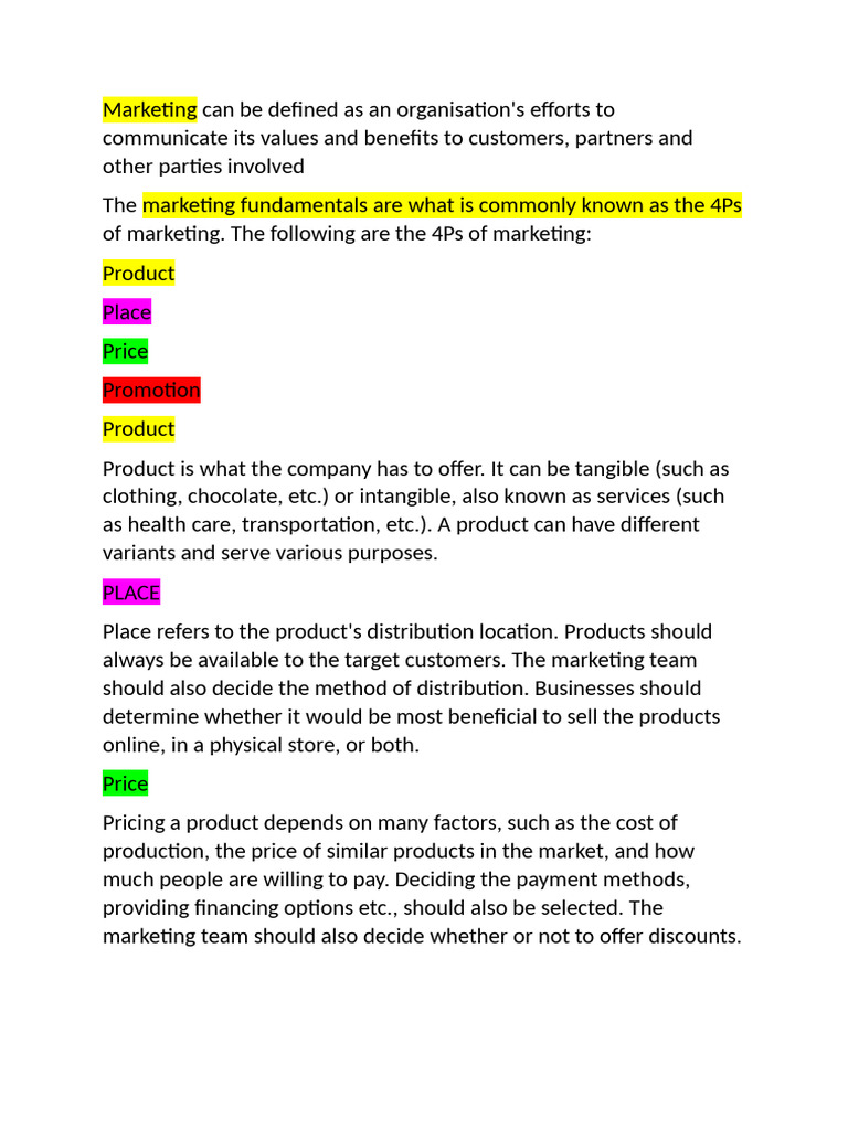 Understanding Marketing Fundamentals: 4Ps | PDF | Marketing | Product ...
