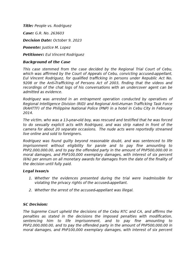 People v. Rodriguez: Trafficking Case 263603 | PDF | Entrapment | Arrest