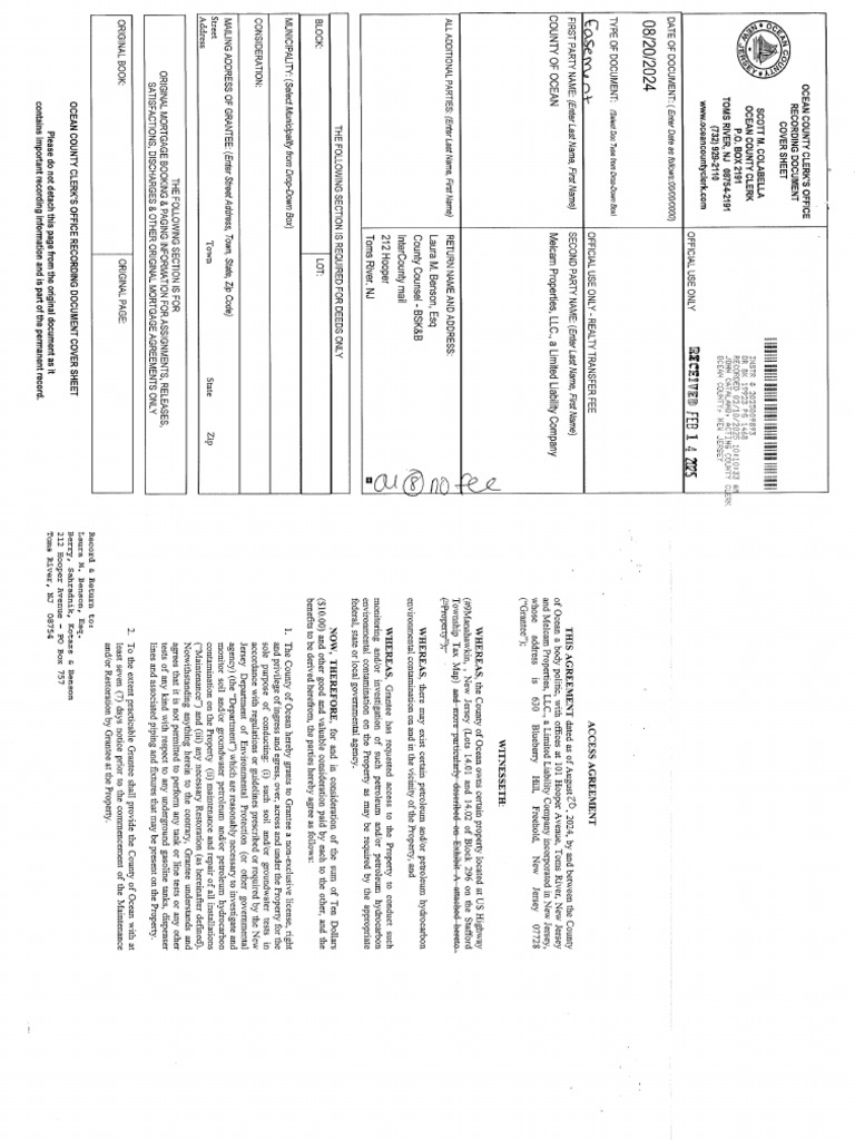 Recorded Access Agreement Melcam Properties | PDF