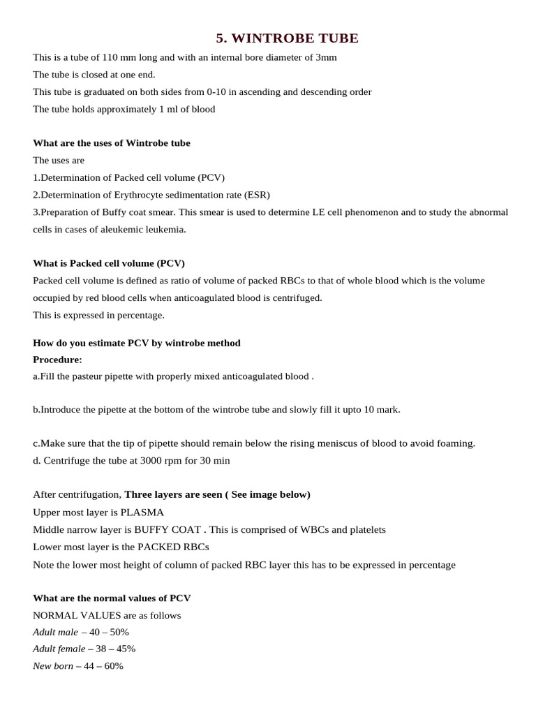 5. wintrobes tube | PDF | Red Blood Cell | Anemia