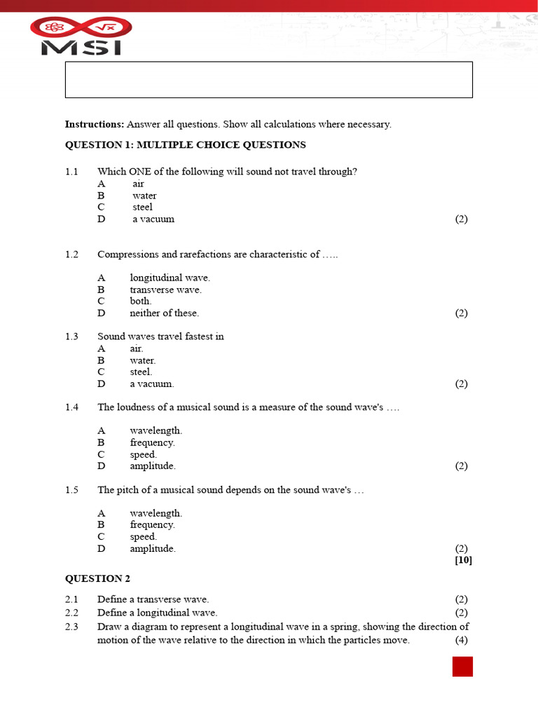 Grade 10 Longitudinal Waves Test | PDF | Waves | Sound