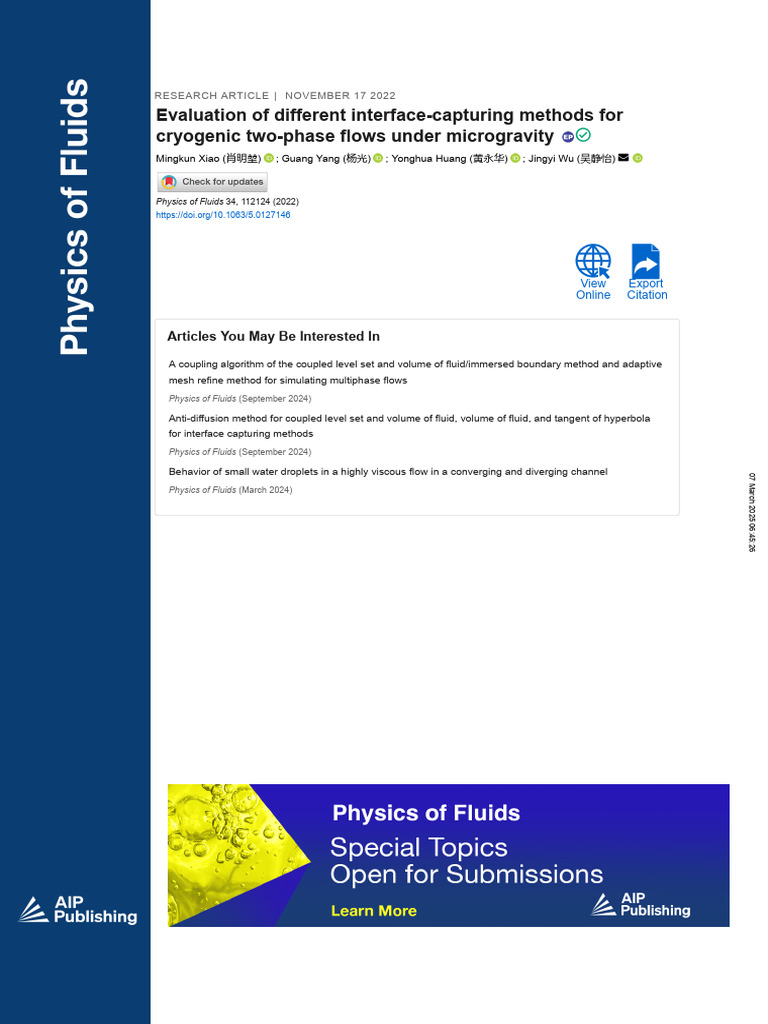 Evaluation of Different Interface-Capturing Methods For Cryogenic Two-Phase Flows | PDF | Fluid ...