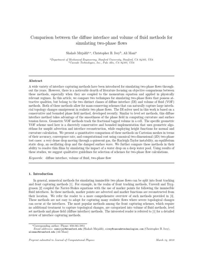 Comparison Between The Diffuse Interface and Volume of Fluid Methods For Simulating Two-Phase ...