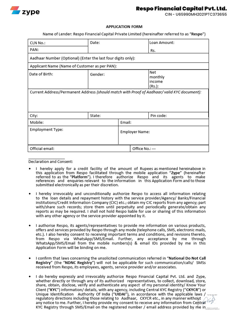 Respo Loan Application Form | PDF | Loans | Interest