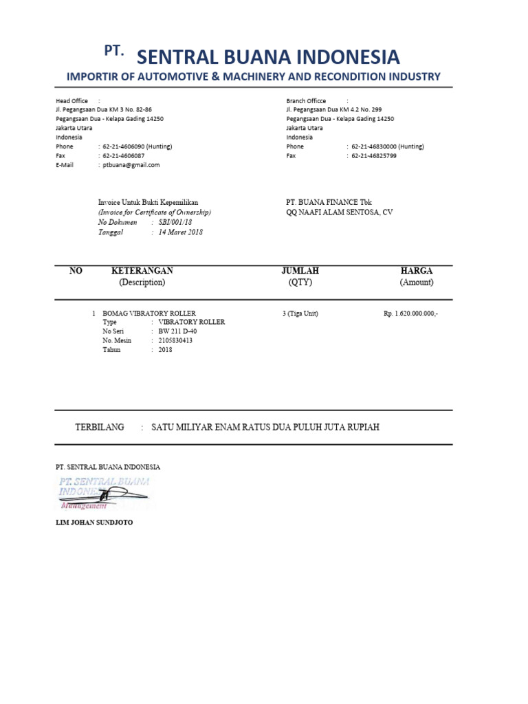 Invoice Alat Berat PT Sentral Buana | PDF