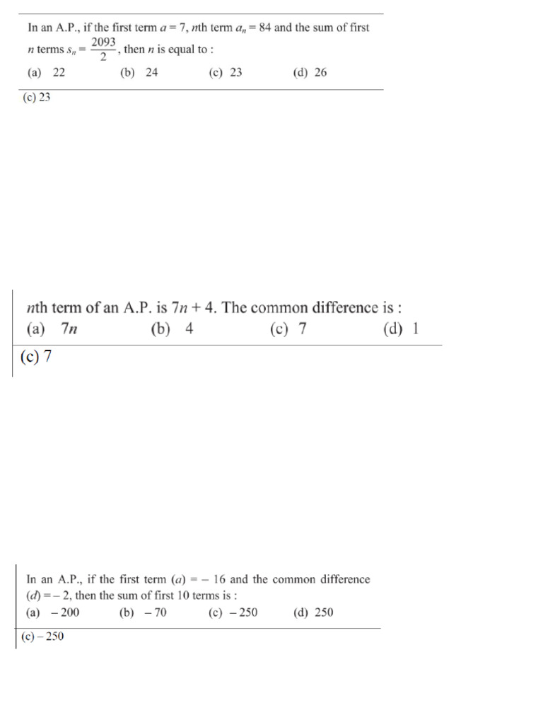 Class X ARITHMETIC PROGRESSION Important Questions For 2024-25 ...