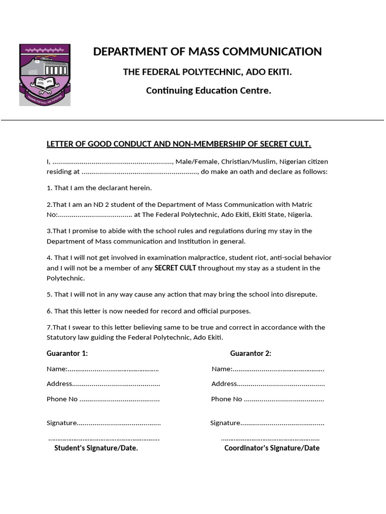 Letter of Good Conduct ND 2 | PDF