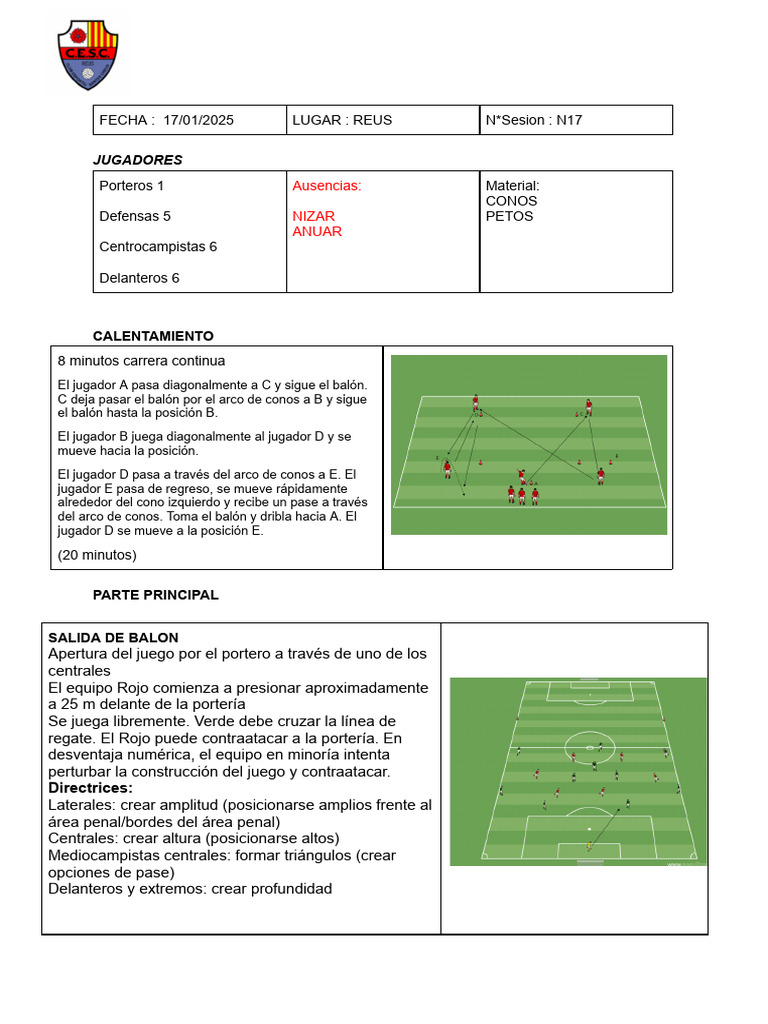 Jugadores: FECHA: 17/01/2025 Lugar: Reus N Sesion: N17 | PDF